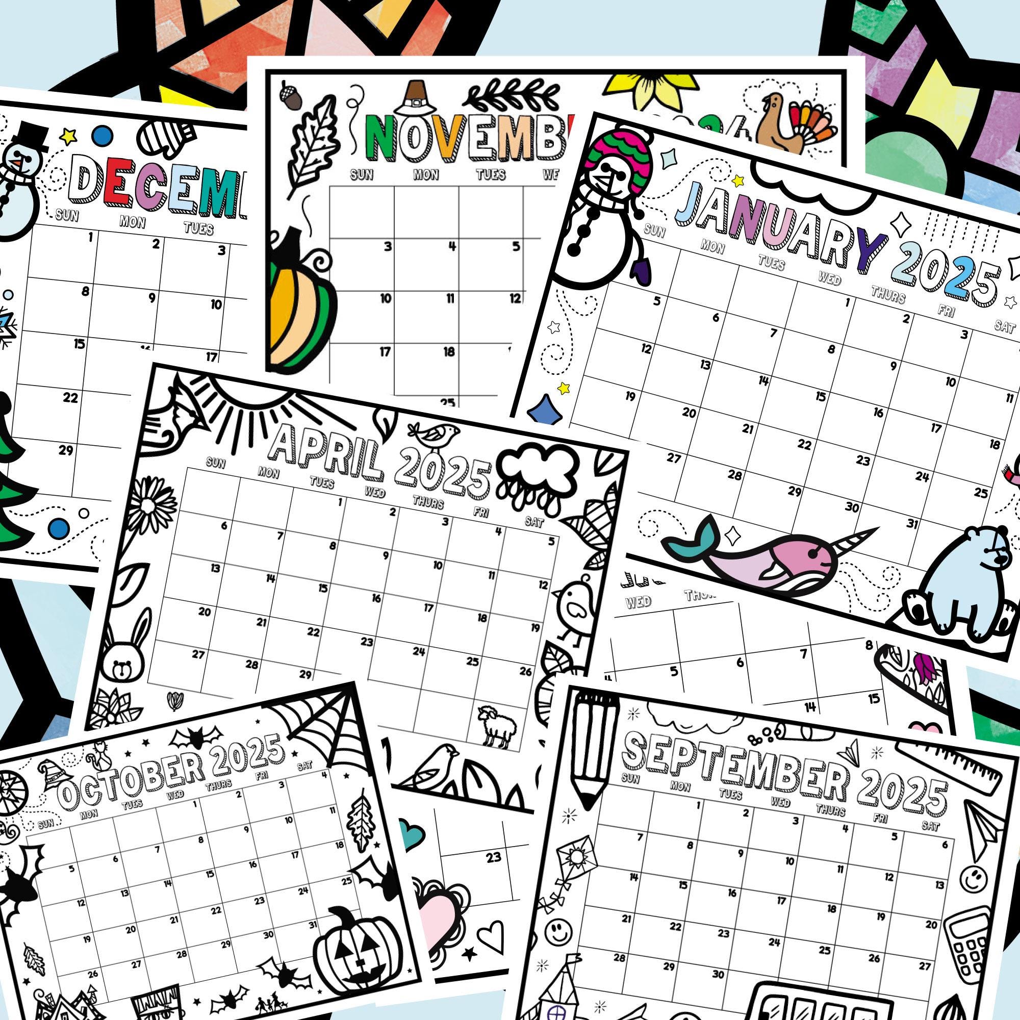 2026 Kids Calendar, Printable Coloring Kids Calendar, Preschool ...