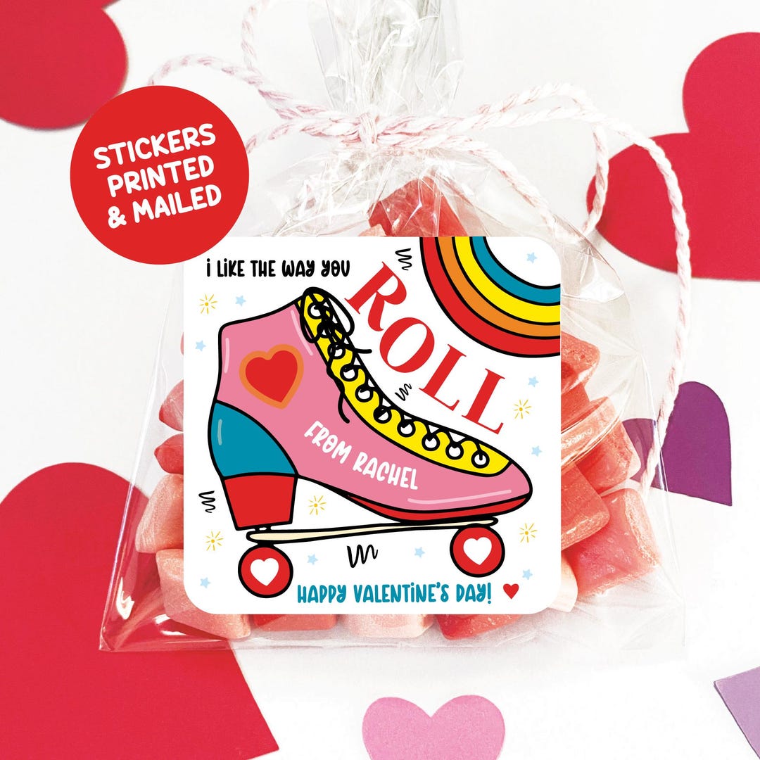 Roller Skate Valentine's Day Stickers, Fruit Roll Valentines Favor Tags ...
