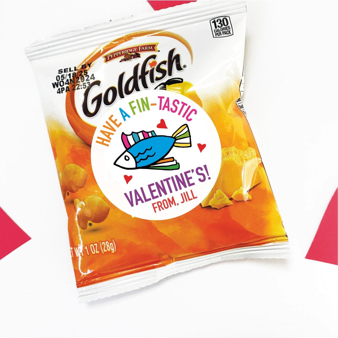 Goldfish Valentines Stickers, School Kids Classroom Valentine Printed ...