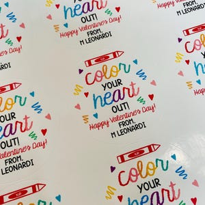 Crayon Valentines Day Printed Labels, 2.5 Round Coloring Stickers for ...