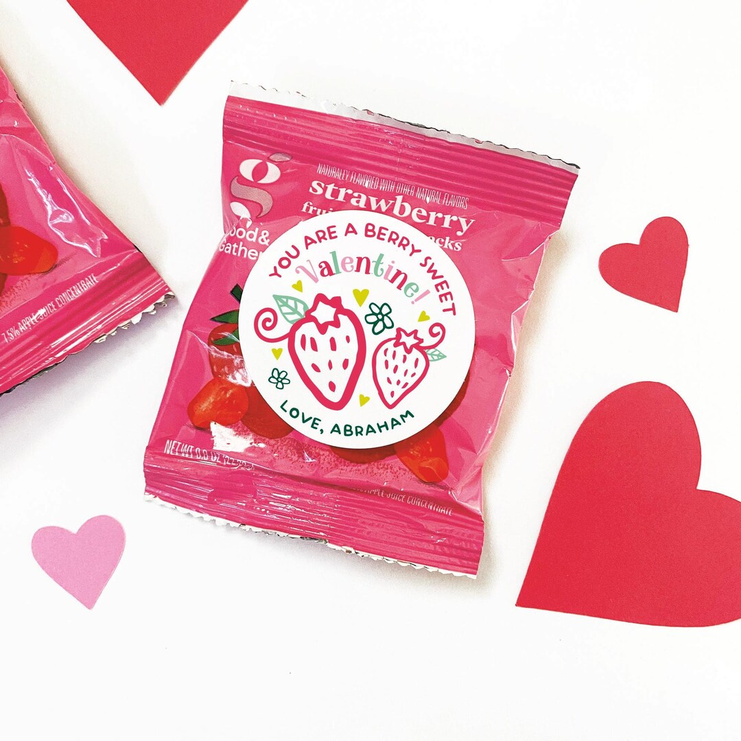 Fruit Snack Sticker Valentine for Class, Strawberry Valentines, Berry ...