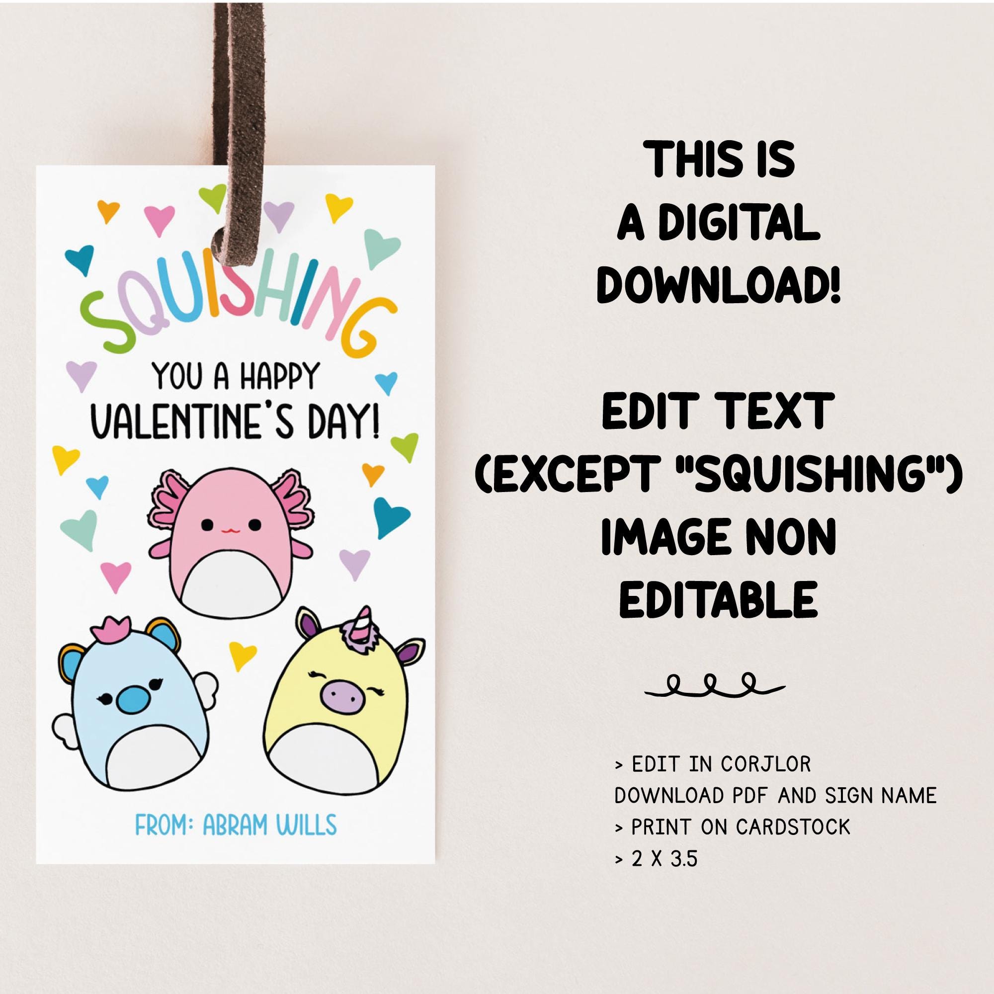 Squish Toy Valentine Printable, Squishing Valentine's Day Gift Tags ...