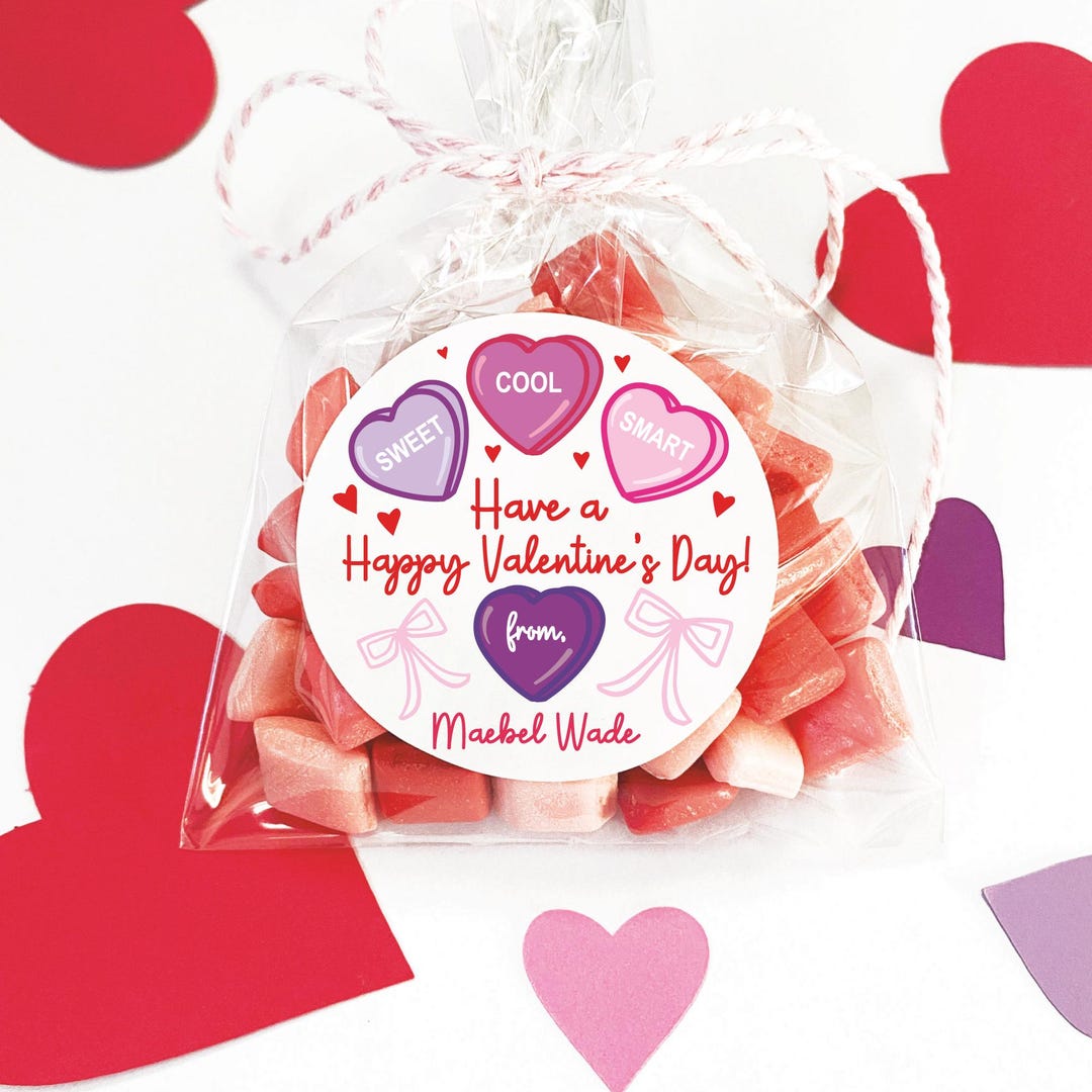 Conversation Hearts Treat Bag Labels, Valentine's Day Candy Bag Tag ...