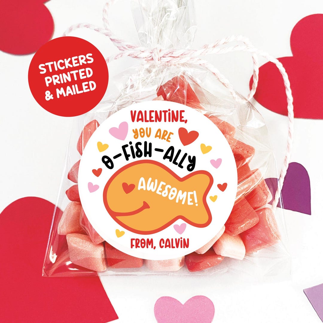 Goldfish Valentine Gift Tag Stickers, O-fish-ally Glad We're Friend ...
