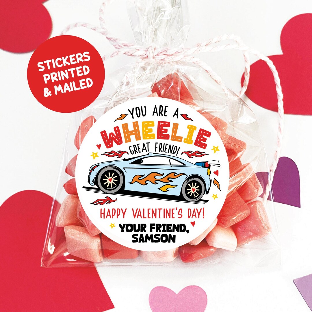 Toy Car Valentines Day Stickers, You Are a Wheelie Great Friend Labels ...