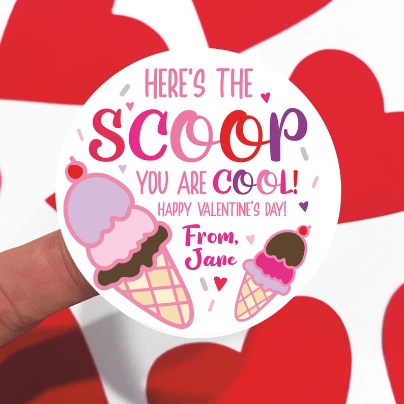 Ice Cream Scoop Valentine Labels, Kids Classroom Valentines Day ...