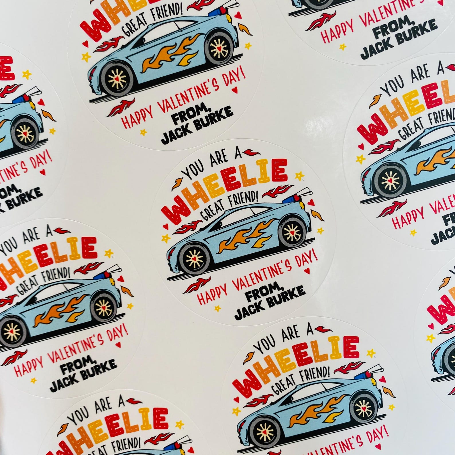 Toy Car Valentines Day Stickers, You Are a Wheelie Great Friend Labels ...