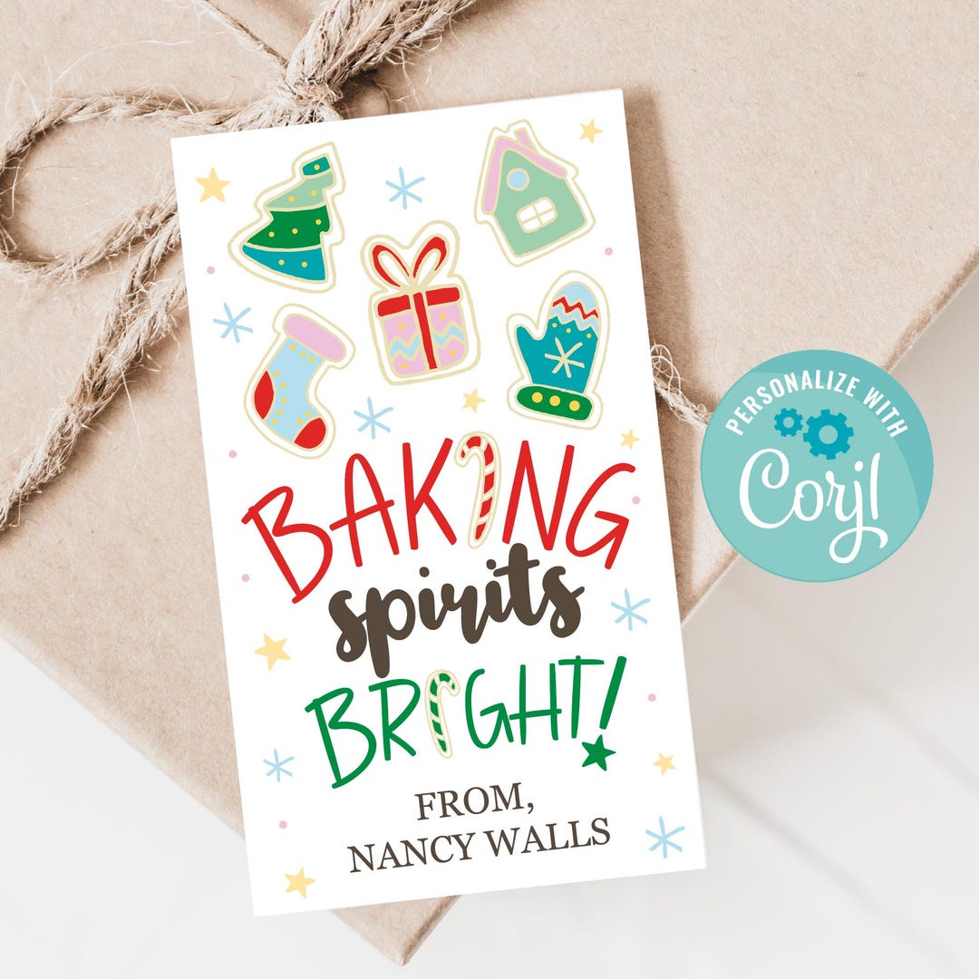 Printable Baking Spirits Bright Christmas Treat Tag Template, Editable ...