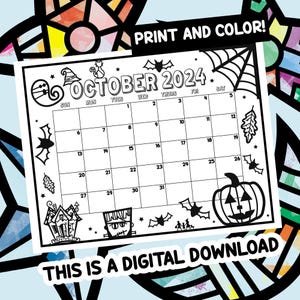October 2024 Calendar, Printable Coloring Kids Calendar, Preschool ...