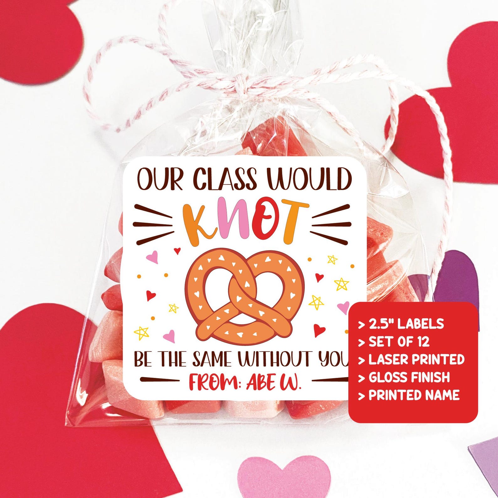 Pretzel Valentine Gift Tag Stickers, Preschool Snack Non Candy ...