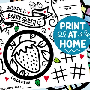 Berry Sweet Personalized Coloring Placemat Activity for Strawberry ...