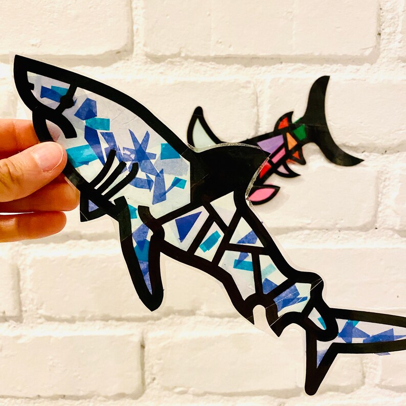 Sharks suncatcher kit kids craft kit stained glass | Etsy