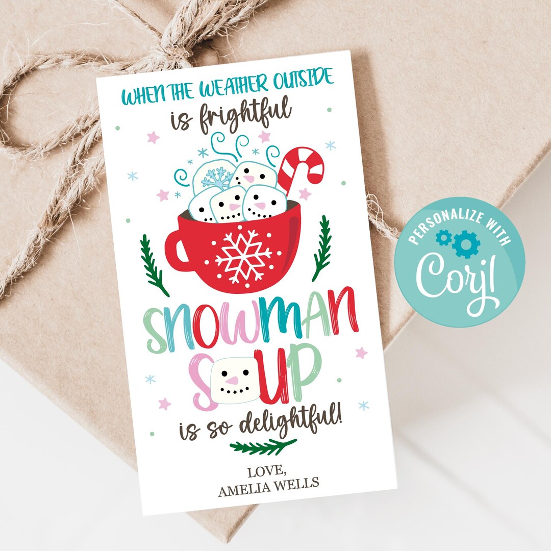 Printable Snowman Soup Hot Cocoa Christmas Gift Tag, Hot Chocolate ...
