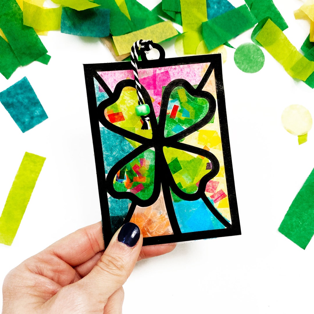 15 Shamrock Paper Stained Glass Craft Kits for Kids, St. Patricks Day ...