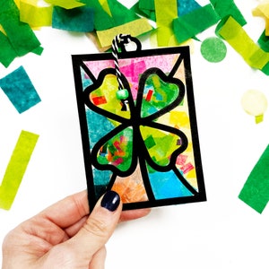 15 Shamrock Paper Stained Glass Craft Kits for Kids, St. Patricks Day ...