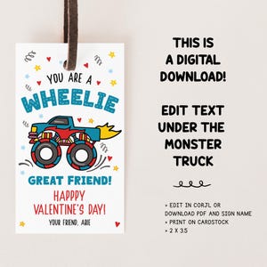 Monster Truck Valentine Printable, Wheelie Great Friend Valentine's Day ...