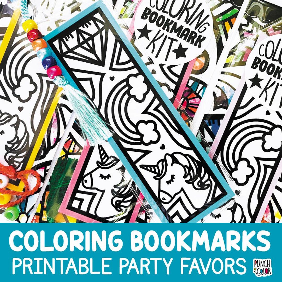 Printable Unicorn Party Favors, Unicorn Coloring Bookmark Kits, DIY ...