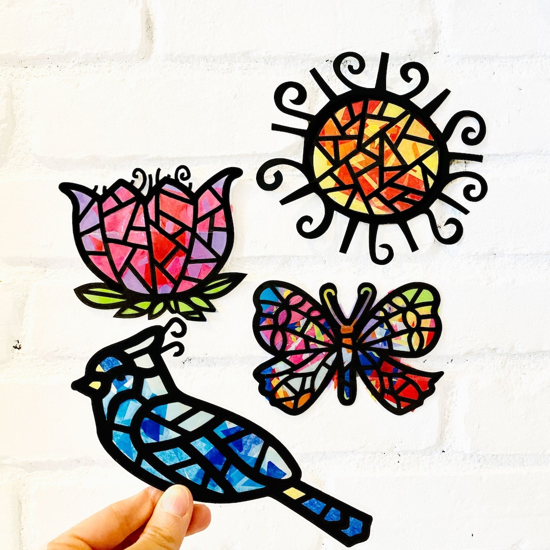 Spring Garden Suncatcher Kit - Tissue Paper Collage - Kids Stained ...