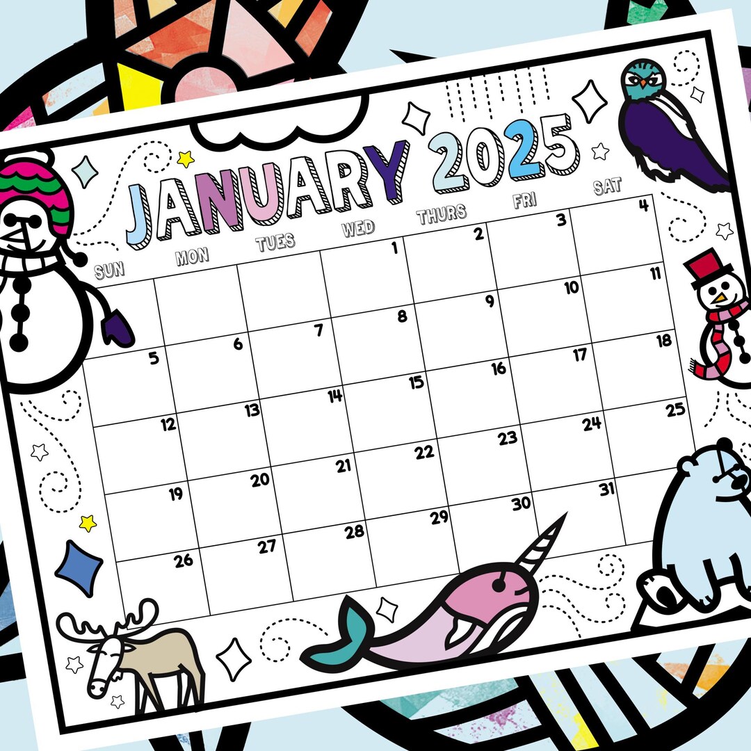 January 2025 Calendar, Printable Coloring Kids Calendar, Preschool ...