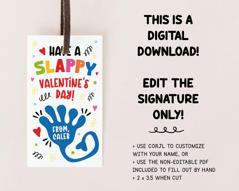 High Five Hand Kids Valentine, Printable Sticky Hand Valentine Tags ...