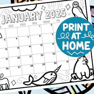 January 2025 Calendar, Printable Coloring Kids Calendar, Preschool ...