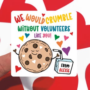 Volunteer Appreciation Gift Tag Stickers, Volunteer Thank You Cookie ...
