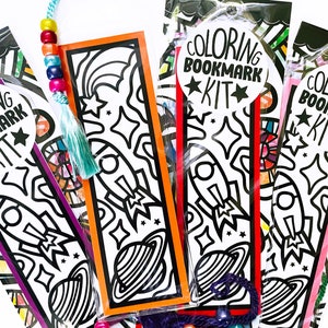 Outer Space Coloring Bookmarks, Planets or Galaxy Birthday Party Favor ...