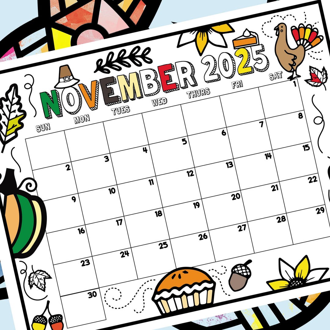 November 2025 Calendar, Printable Coloring Kids Calendar, Preschool ...