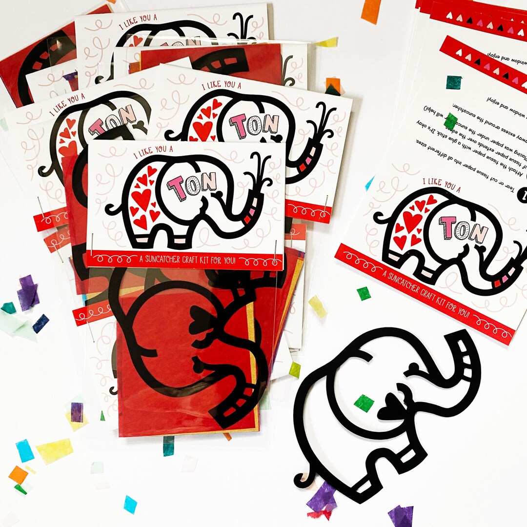 Elephant Valentines Day Suncatcher Kit, Zoo Animal Classroom Valentine ...