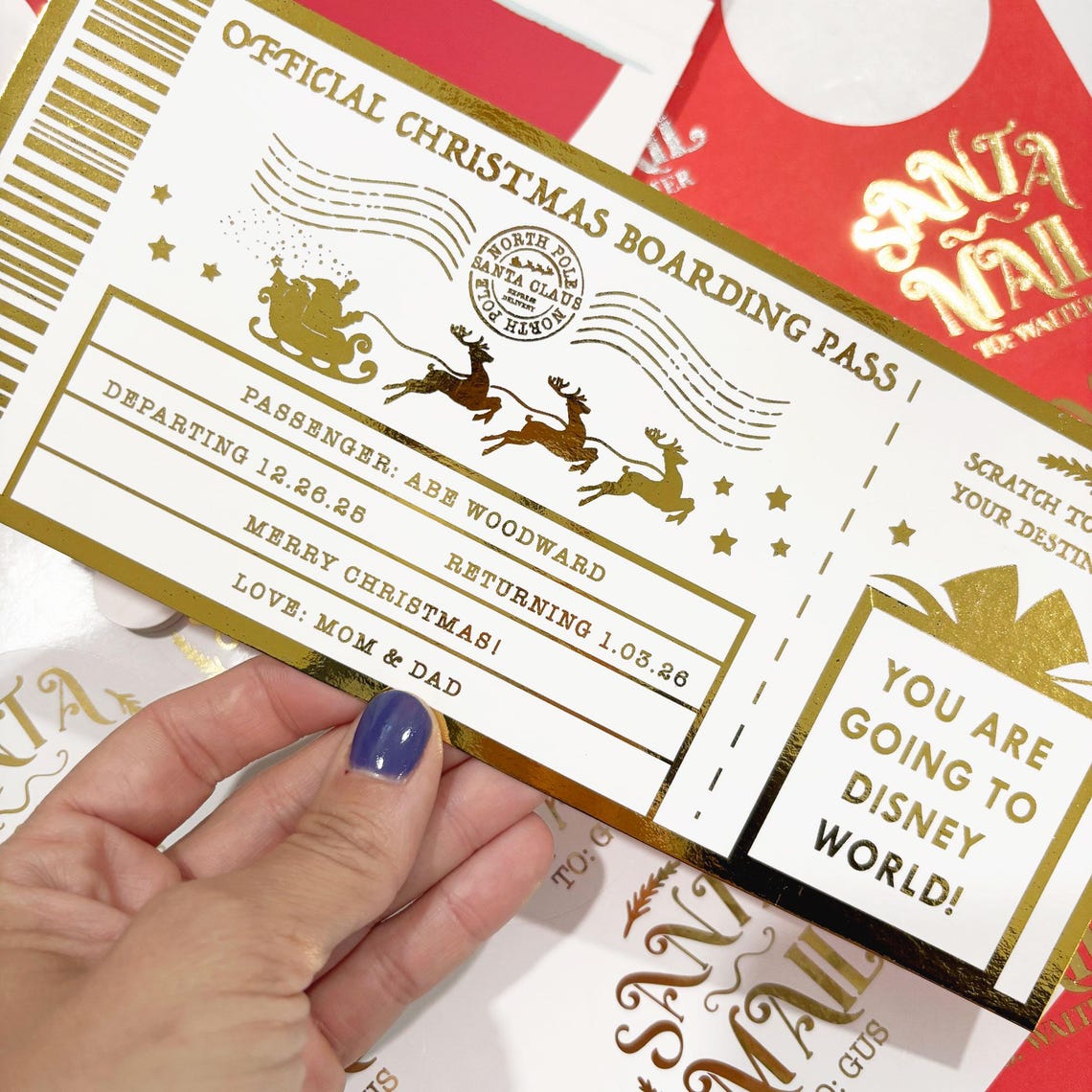 Christmas Trip Surprise Boarding Pass Gold Foil Ticket, Scratch and ...