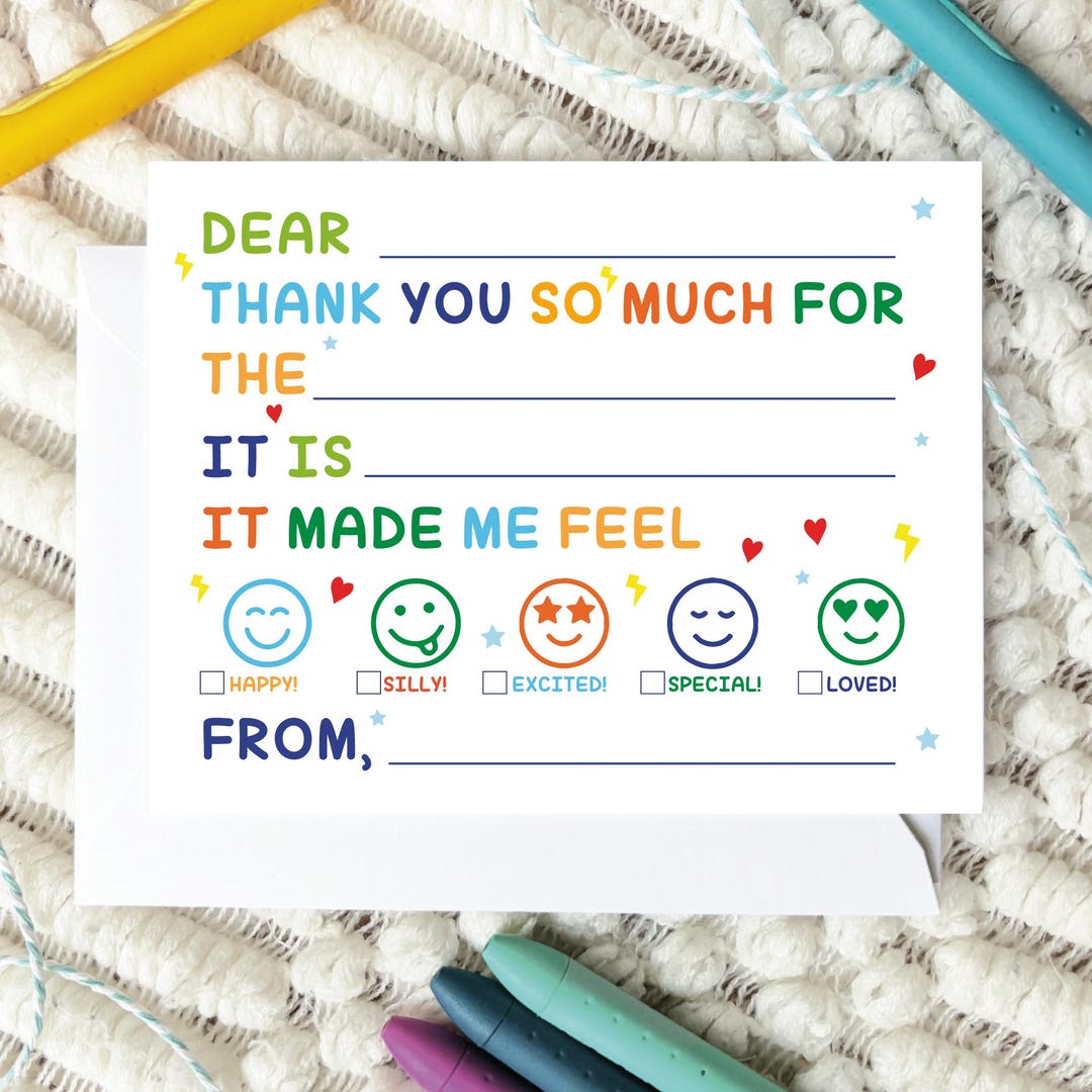 Fill in the Blank Thank You Cards for Kids, Boy Birthday Gift Blue and ...