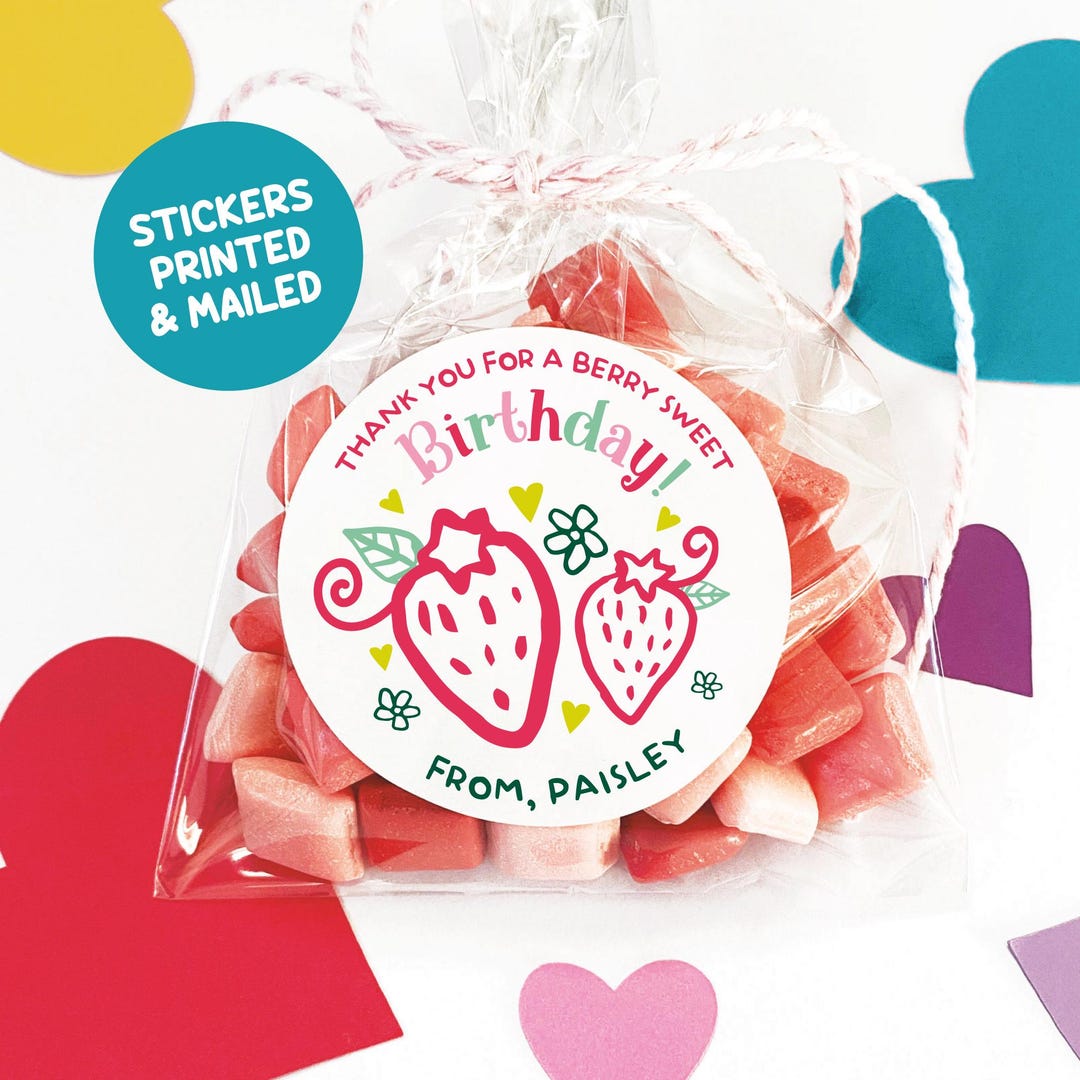 Berry Sweet Birthday Party Favor Stickers, Printed and Mailed ...