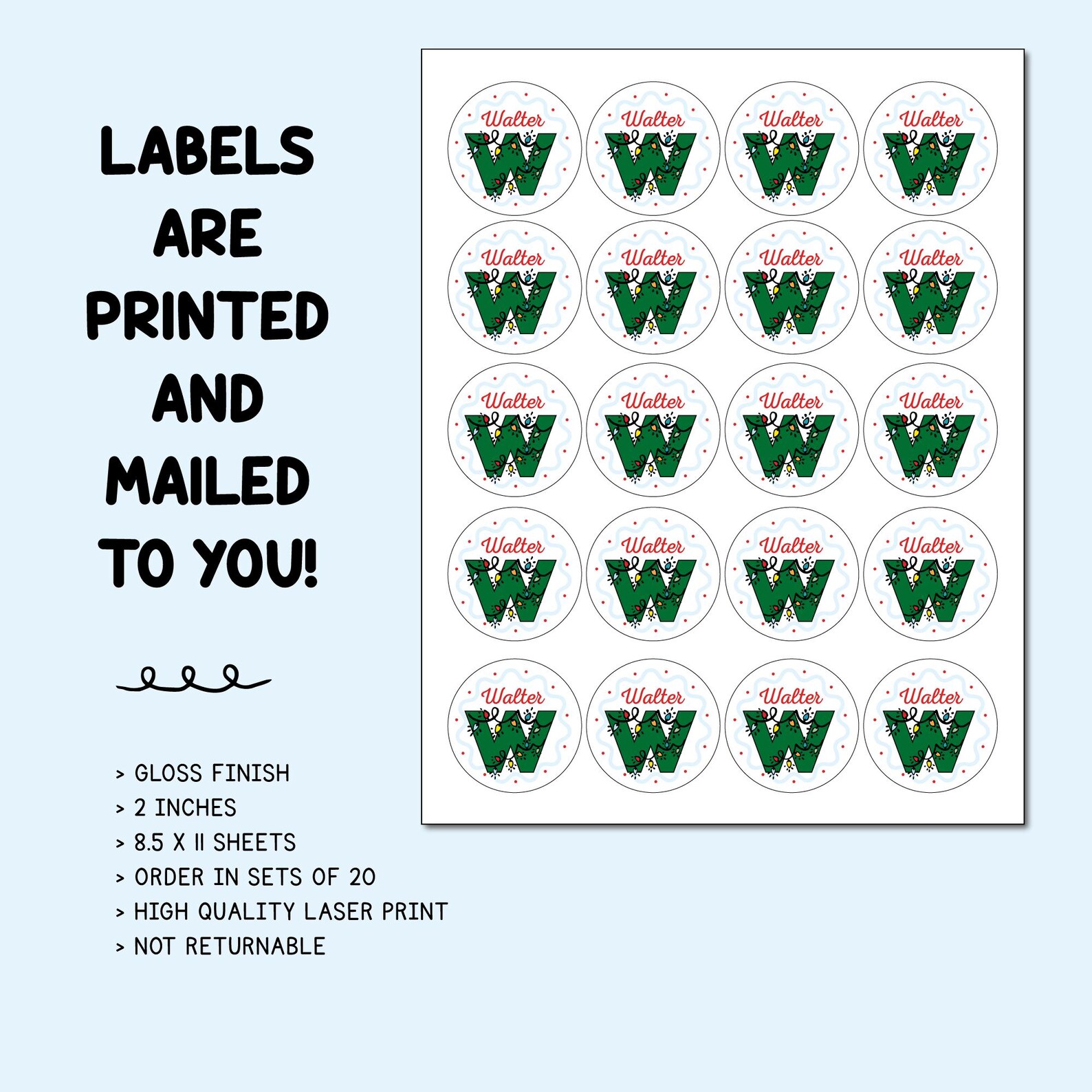 Personalized Christmas Name Tags, Kids Xmas Lights Gift Tags, Custom ...