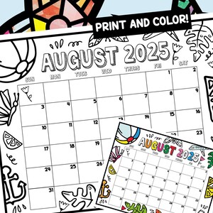 August 2025 Calendar, Printable Coloring Kids Calendar, Preschool ...