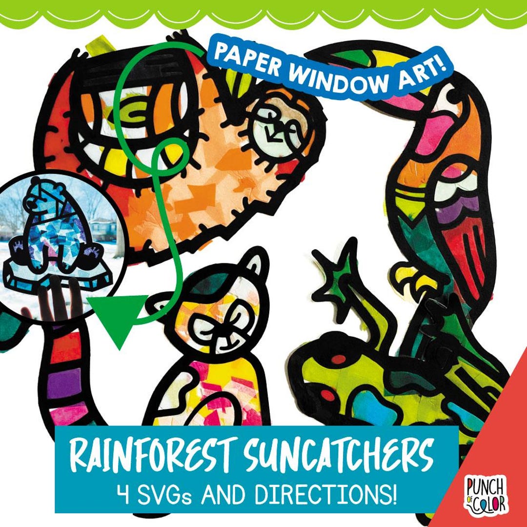 Rainforest Animal Suncatcher SVG: DIY Jungle Party Favors (digital ...