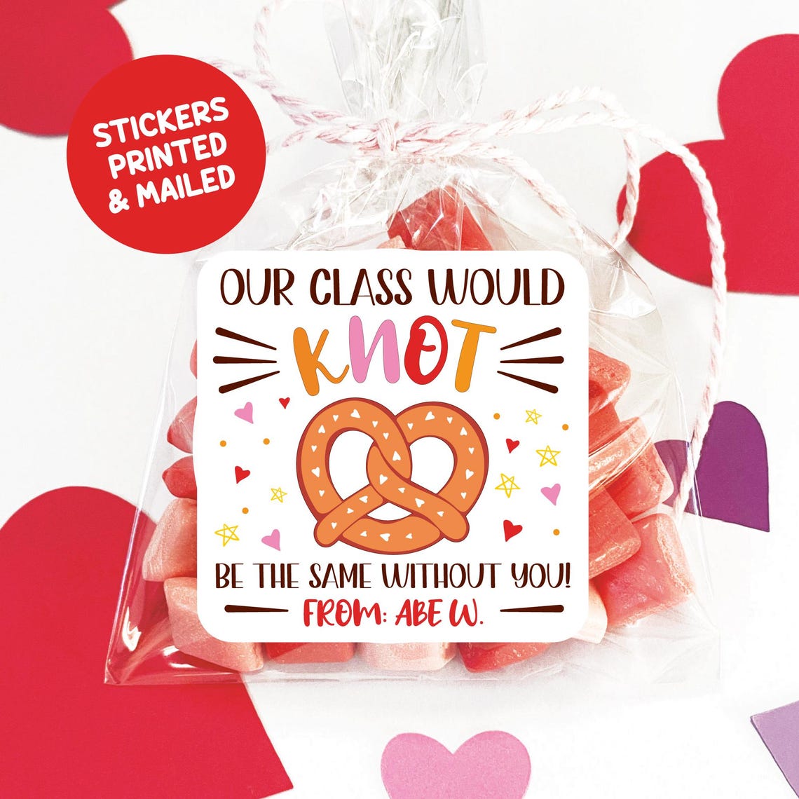 Pretzel Valentine Gift Tag Stickers, Preschool Snack Non Candy ...