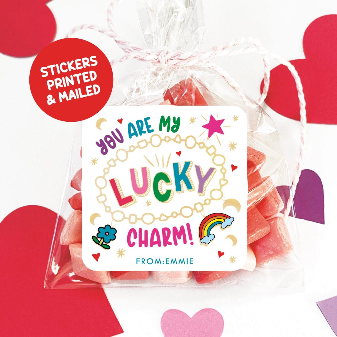 Charm Valentine's Labels, Kids Classroom Valentines Sticker, Lucky ...