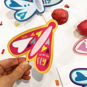Kids Classroom Butterfly Valentine Printable, Lollipop Valentine ...
