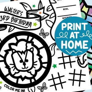 Young Wild and Three Coloring Placemat Activity for Safari Birthday ...