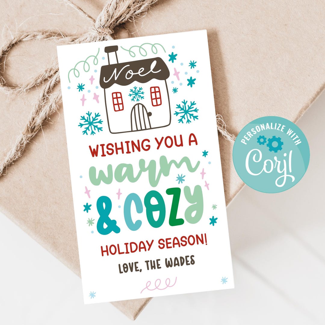 Printable Warm and Cozy Merry Christmas Tag Template, Editable ...