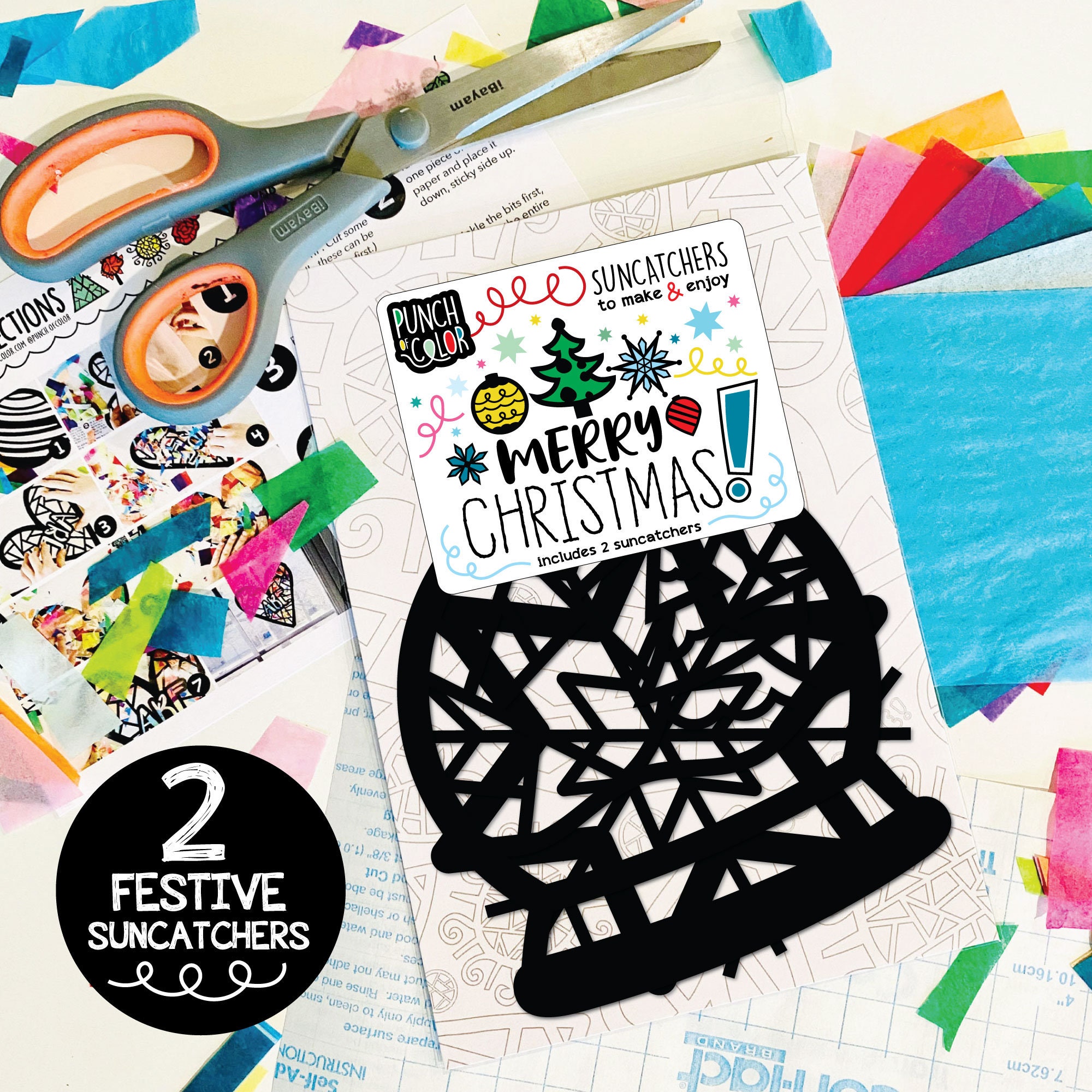 1 Snowglobe 1 Snowflake Paper Suncatcher Kit - Merry Christmas Gift for ...