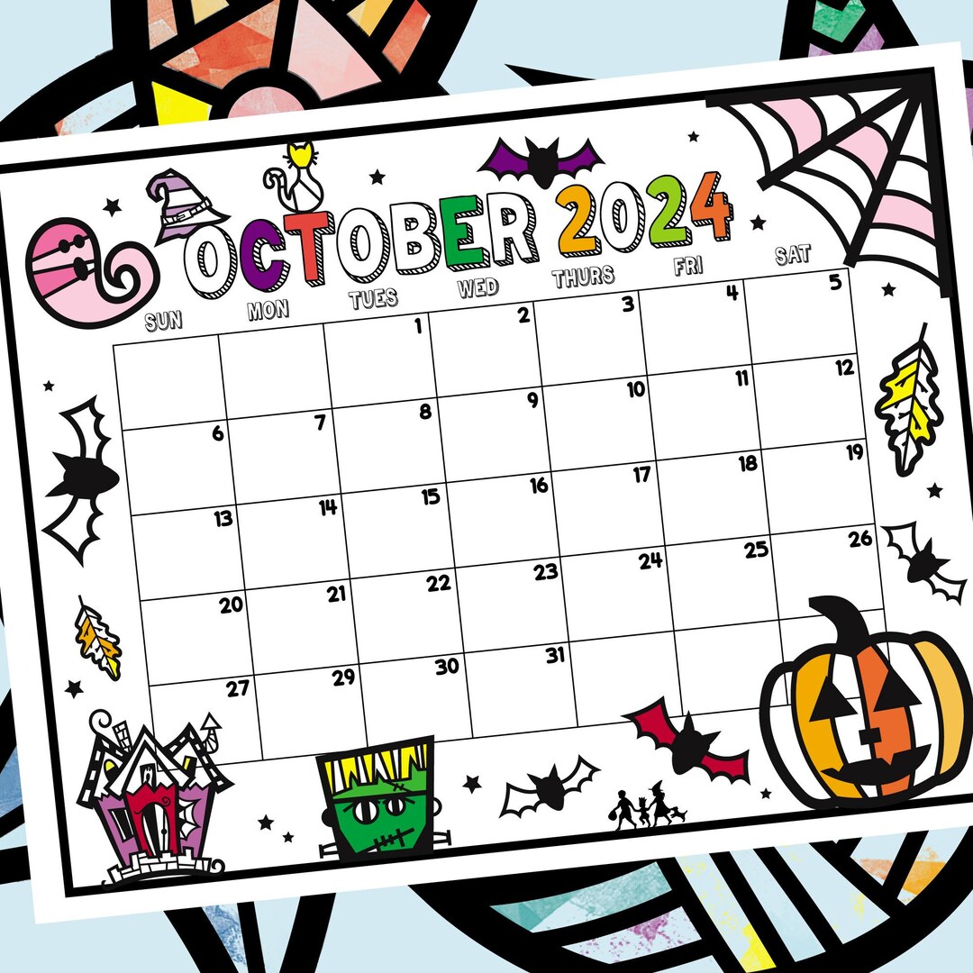 October 2024 Calendar, Printable Coloring Kids Calendar, Preschool ...