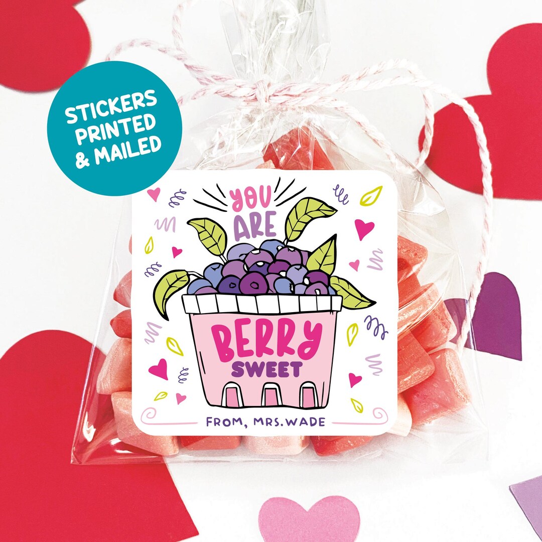 Fruit Snack Sticker Valentine for Class, Berry First Birthday Treat ...