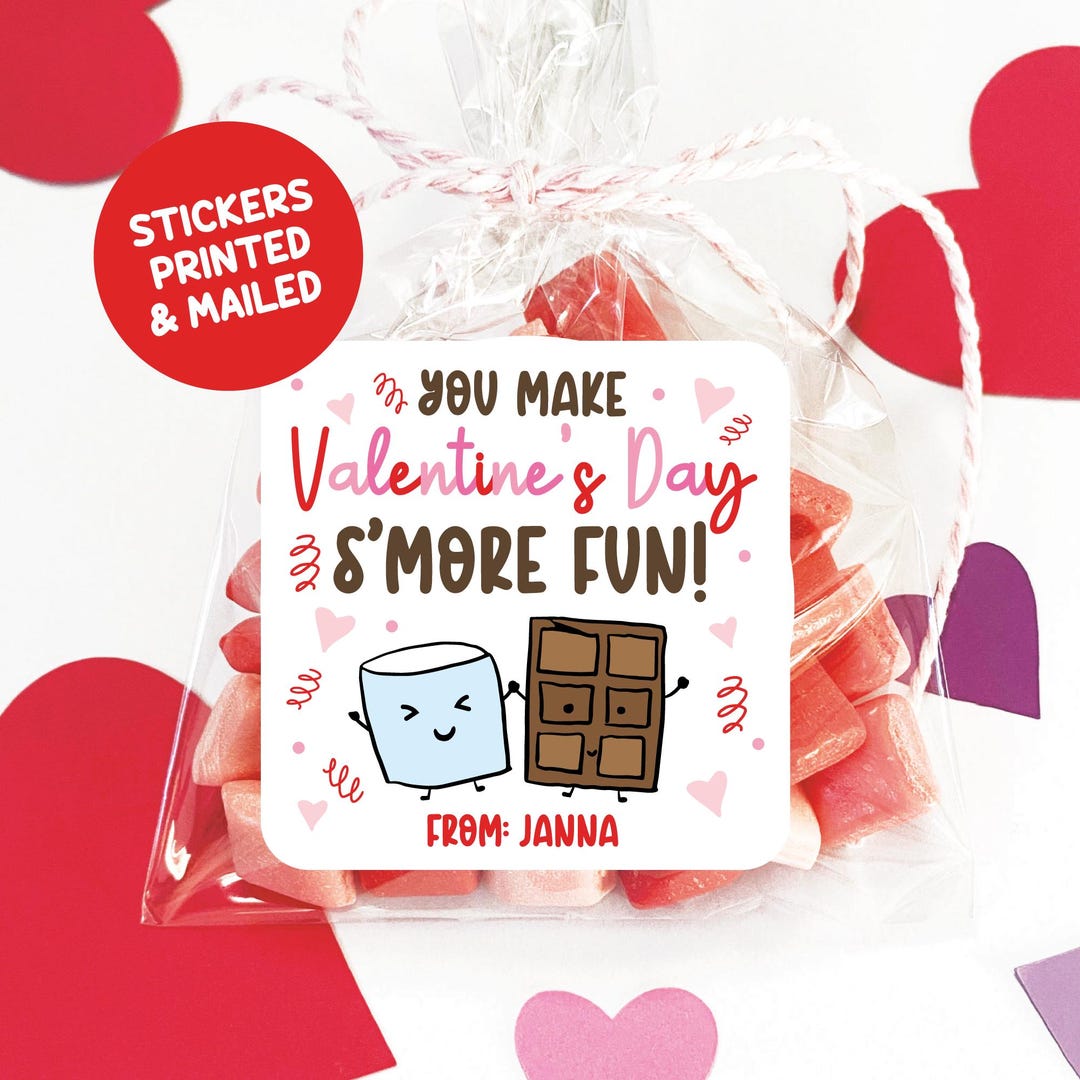 S'mores DIY Valentine Treat Bag Stickers, School Valentine S'more Tags ...