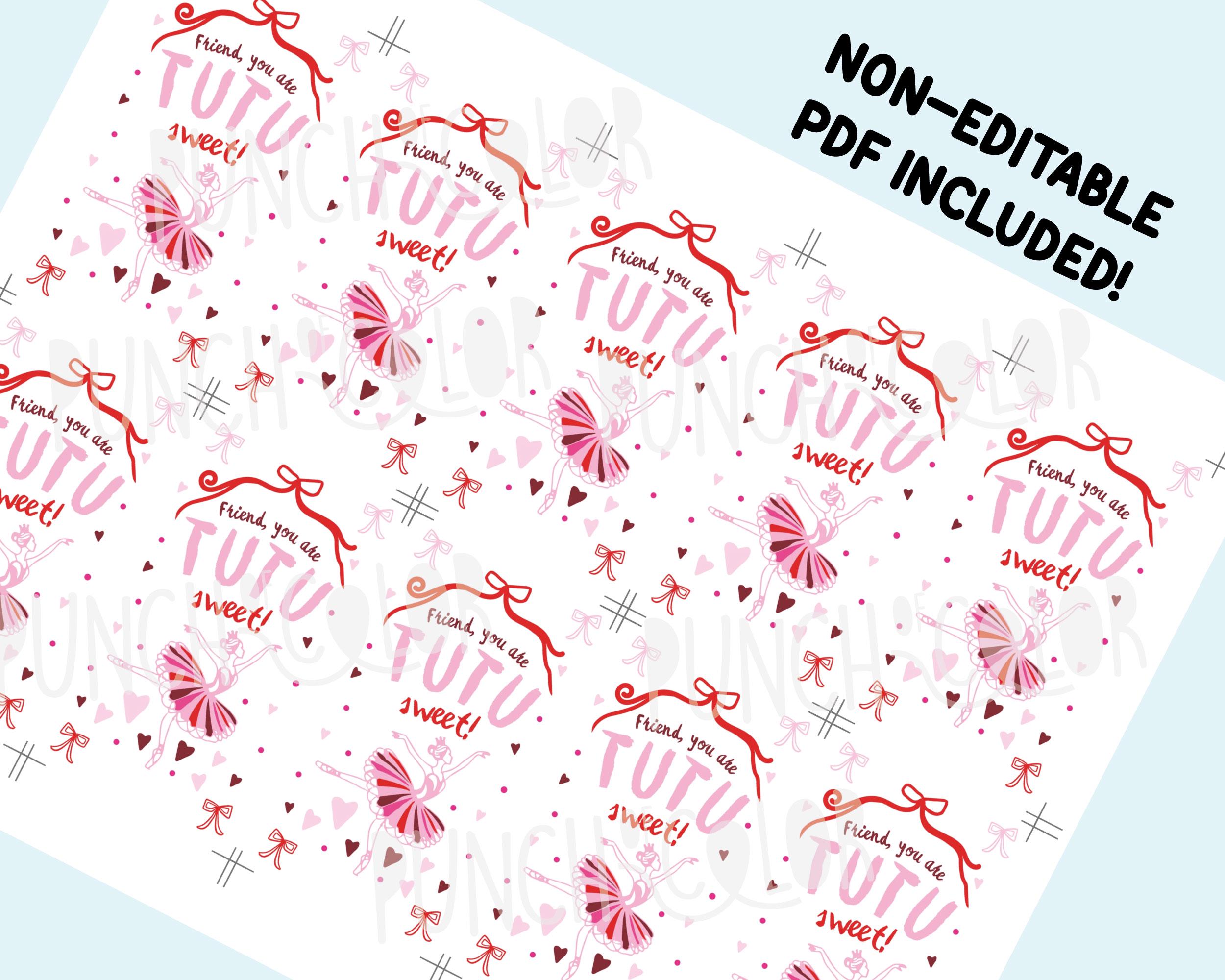 Printable Tutu Valentine Treat Bag Stickers, Hair Tie Class Valentine ...