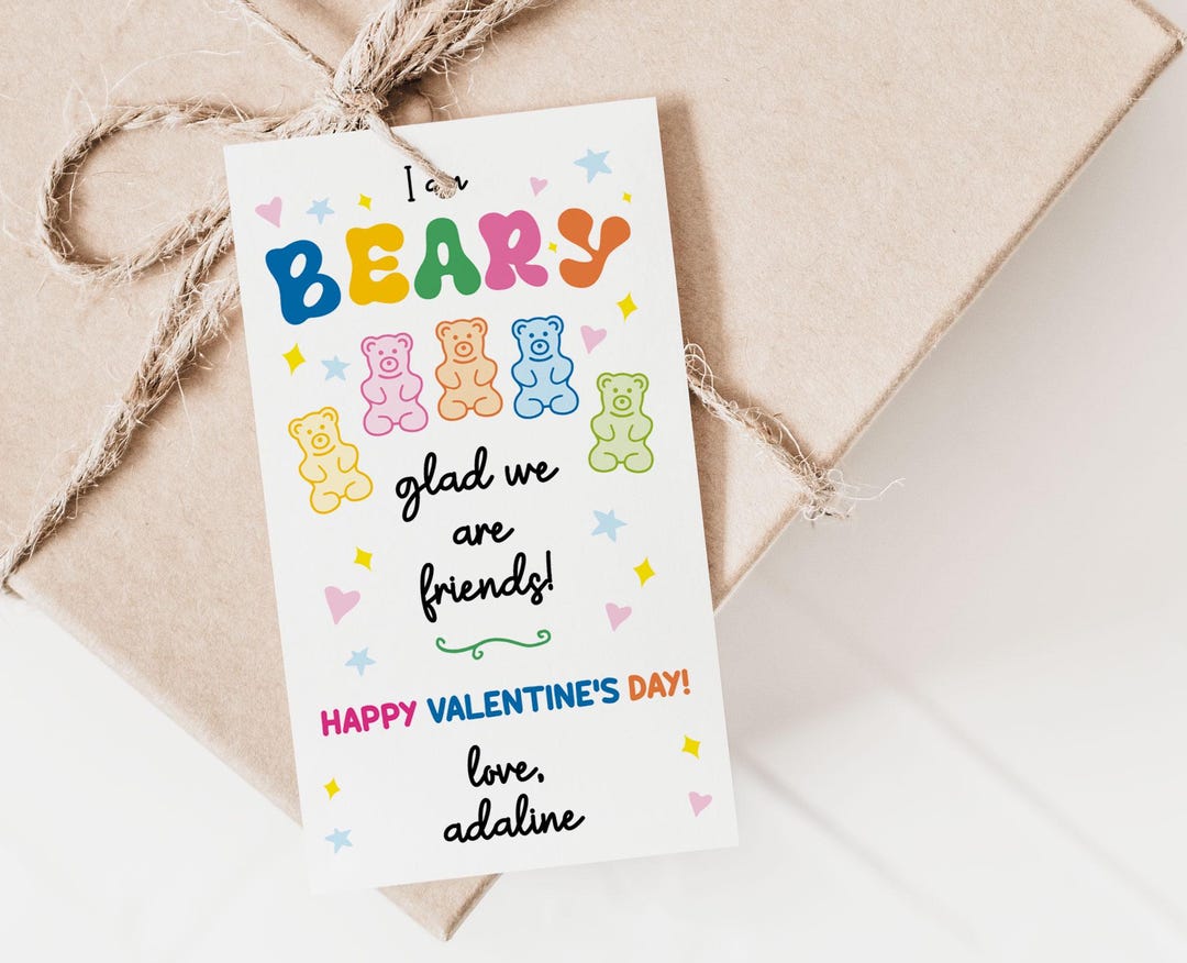 Gummy Bear Valentine Treat Bag Tag Printable, Classroom Valentine's Day ...