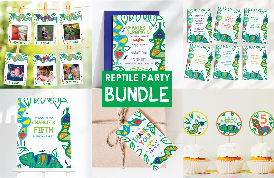 Reptile Birthday Party Printable, Snake Birthday Custom Sign Bundle ...