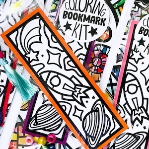 Outer Space Coloring Bookmarks, Planets or Galaxy Birthday Party Favor ...