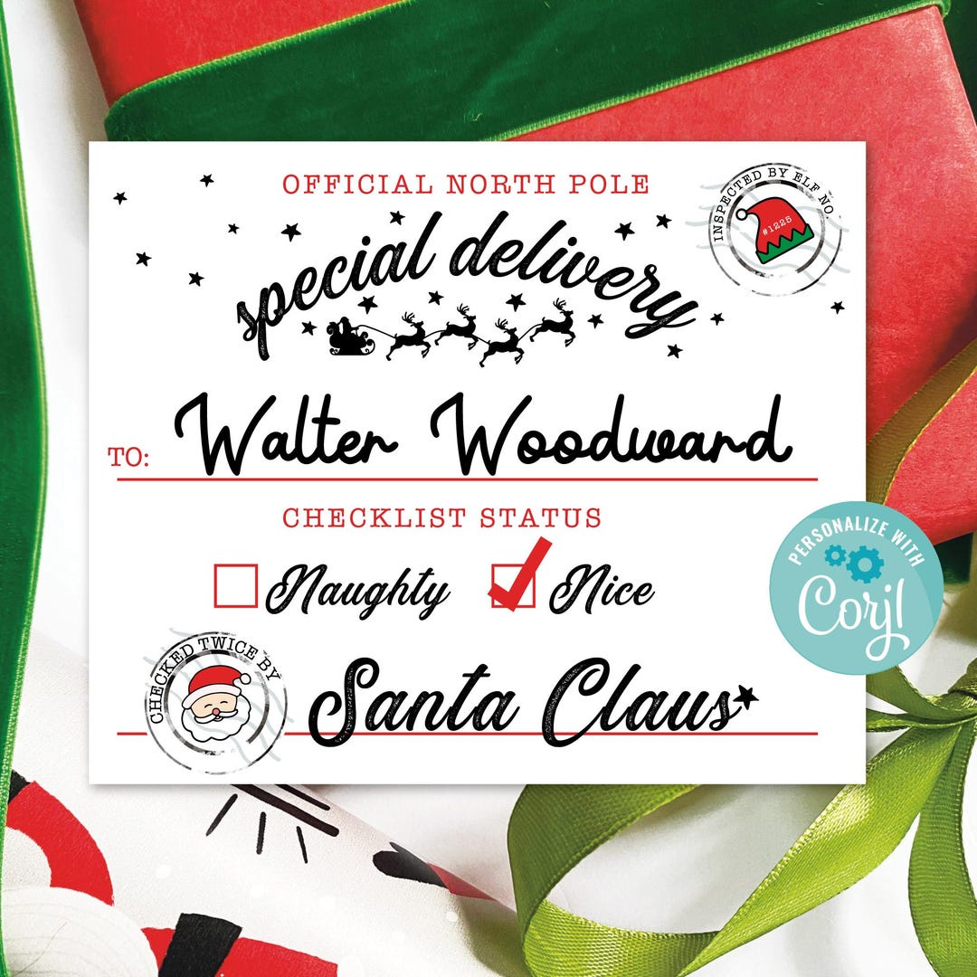 Printable Special Delivery Santa Claus Template, Editable Christmas ...