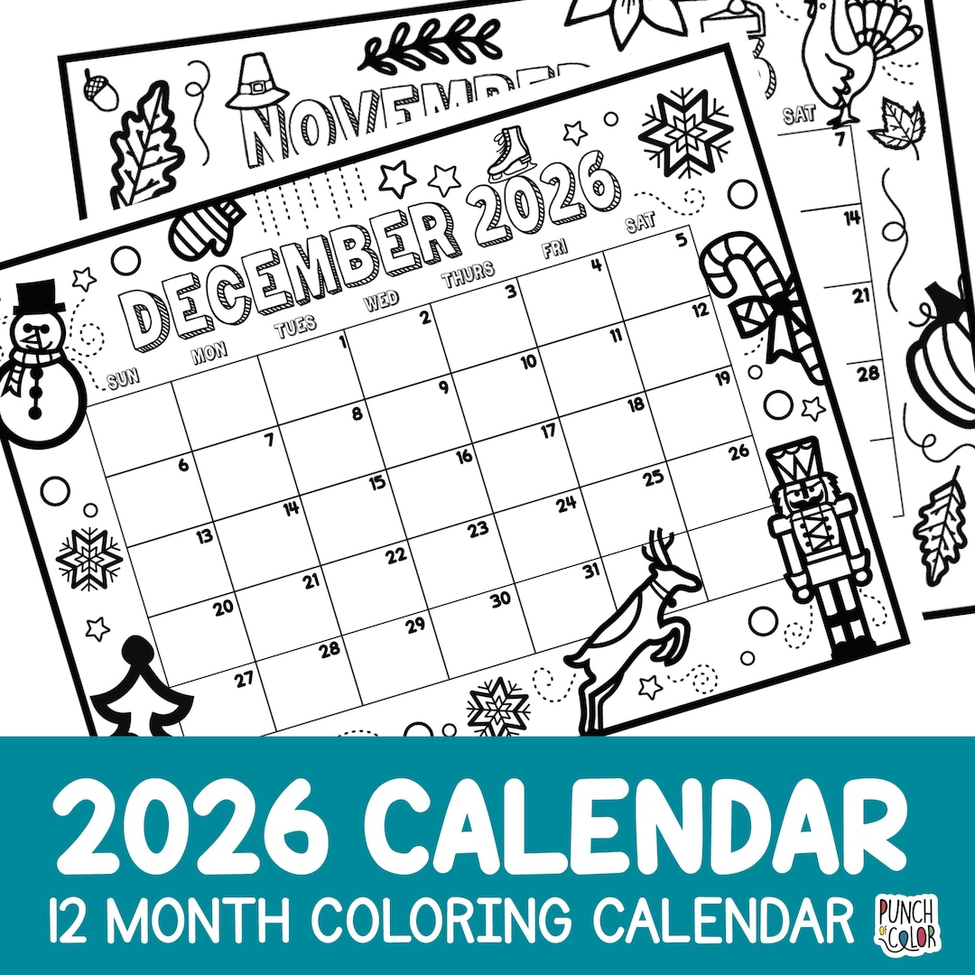2026 Kids Calendar, Printable Coloring Kids Calendar, Preschool ...